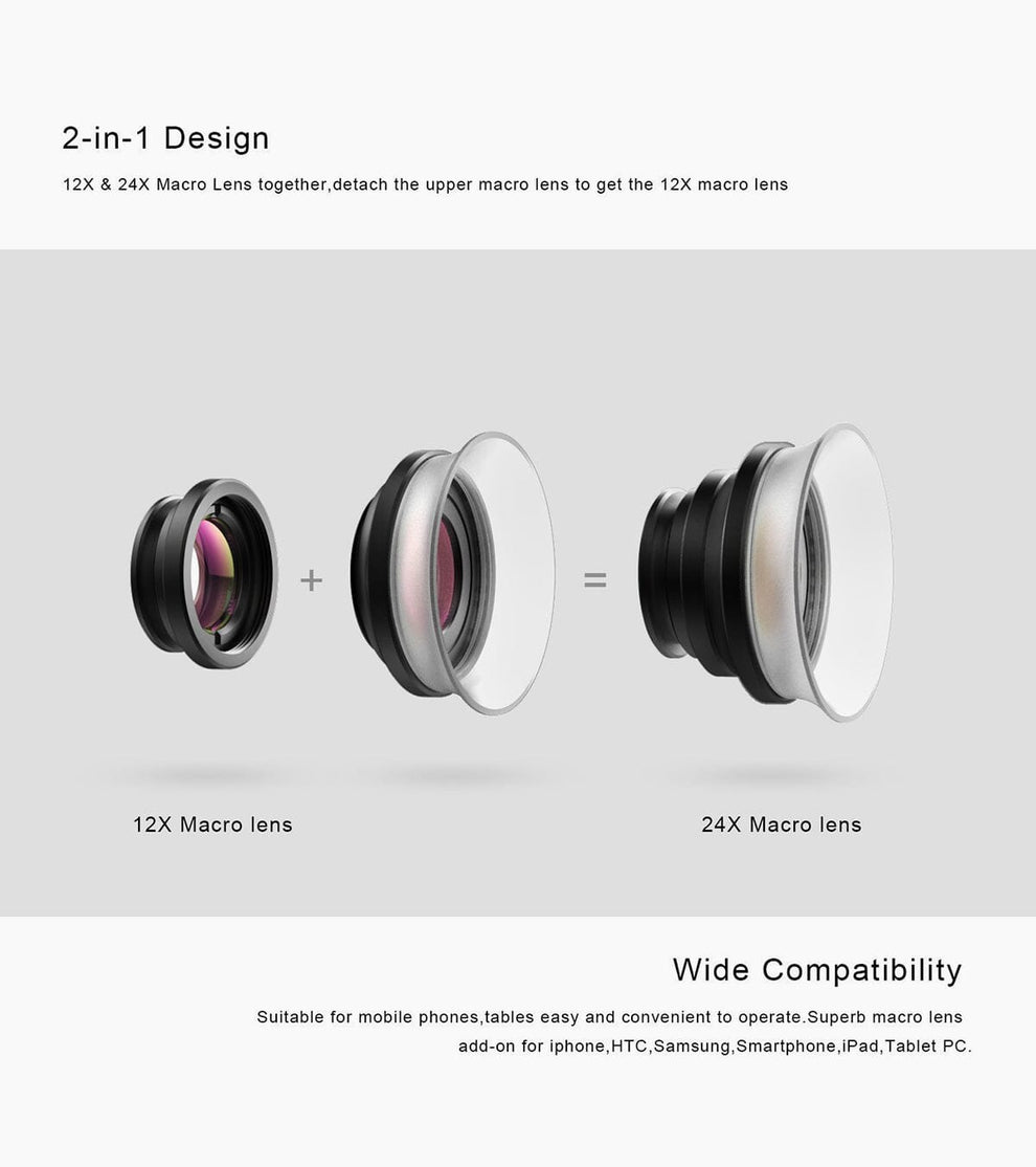 2in1 12x/24x Mobile Phone Camera Super Macro Lens for iphone | Apexel